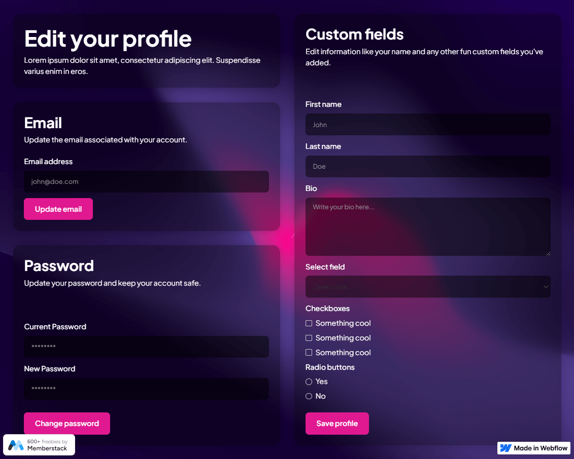 Glassmorphism Profile Page | Free Webflow Component